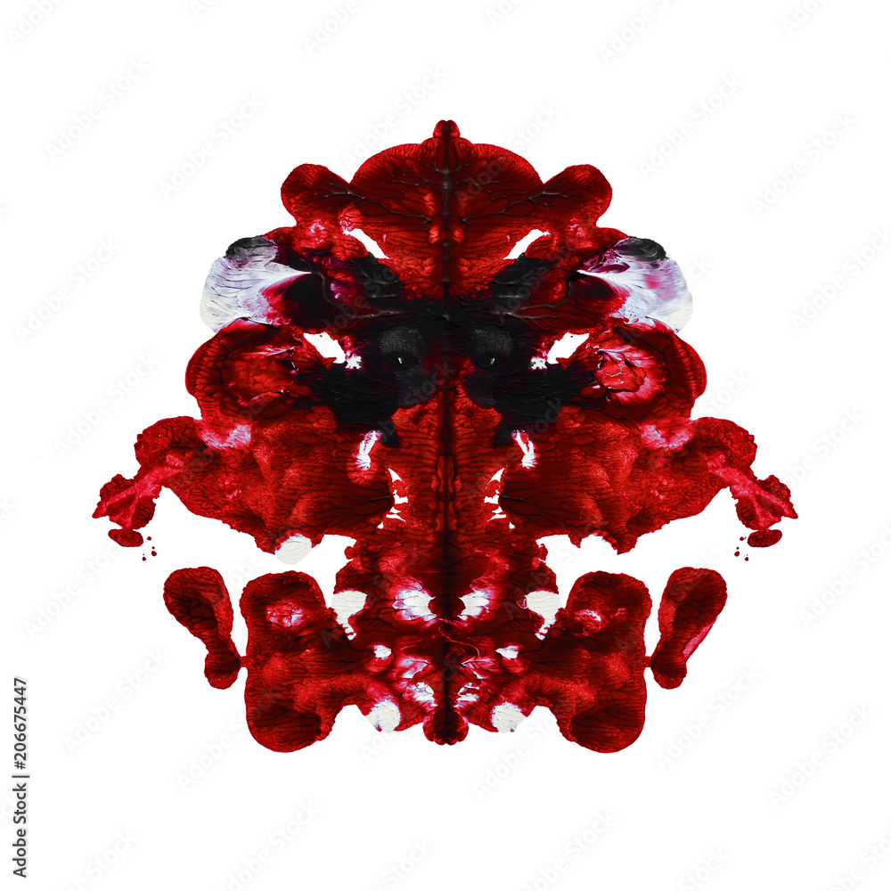 Abstract red paint watercolor inkblot test rorschach face isolated on ...