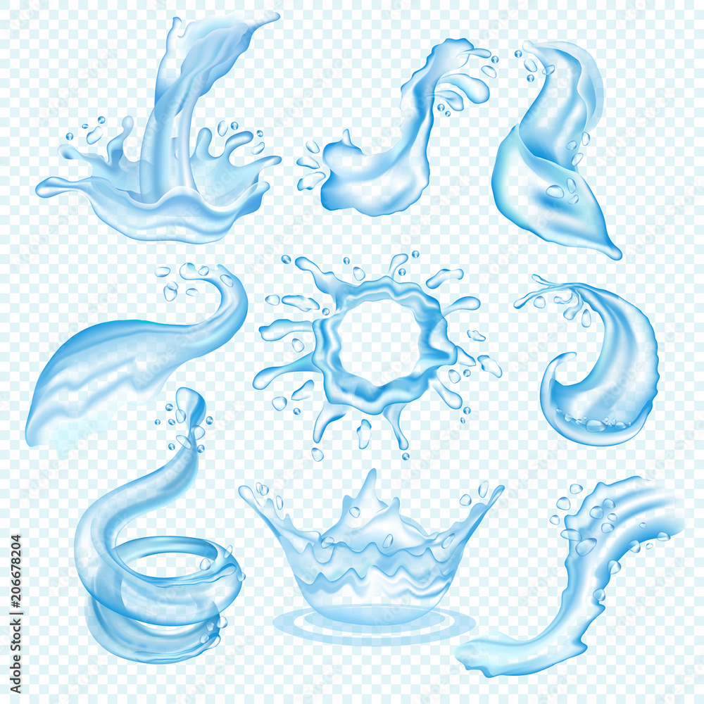 Water waves splash vector drop of waterfall transparent splashing ...