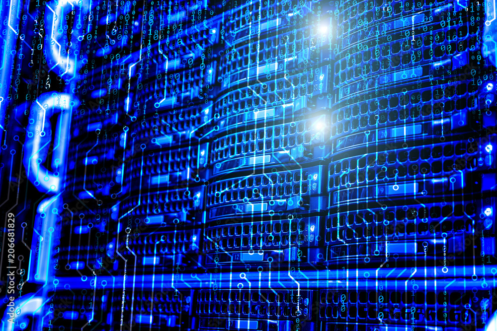 information technology and big data concept, data center disk storage ...