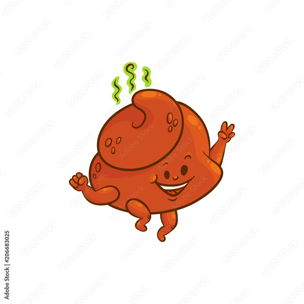 Cheerfu brown poop character with legs and arms dancing with happy ...