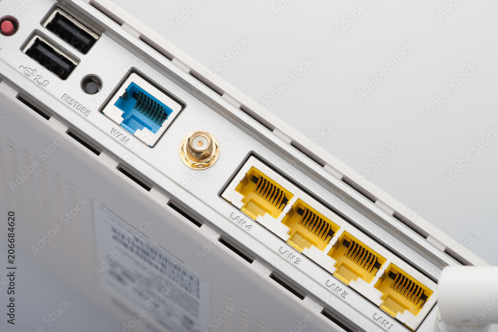 Wifi routers sockets for connecting network cables Stock Photo | Adobe ...