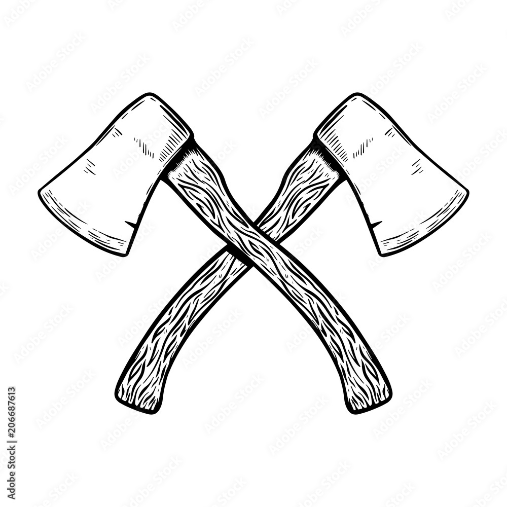 Crossed hatchets on white background. Design element for poster, card ...