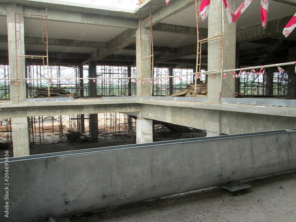 Concrete structure beam, column and slab at the construction slab ...