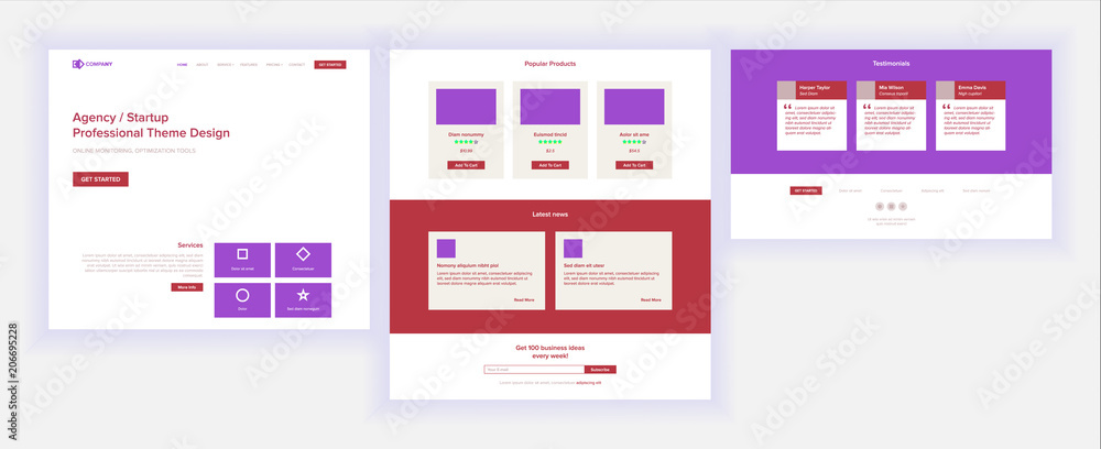 Main Web Page Design Vector. Website Business Screen. Landing Template ...
