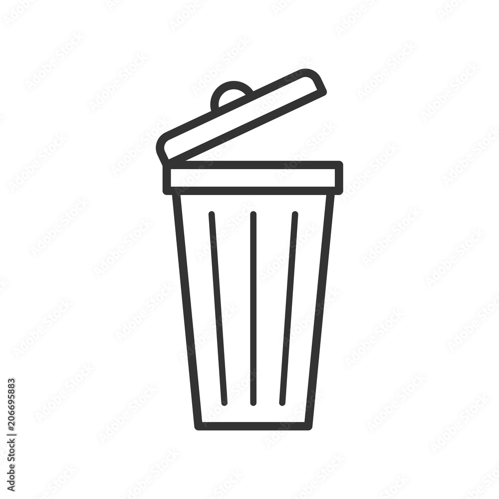 Black isolated outline icon of dust bin on white background. Line Icon ...