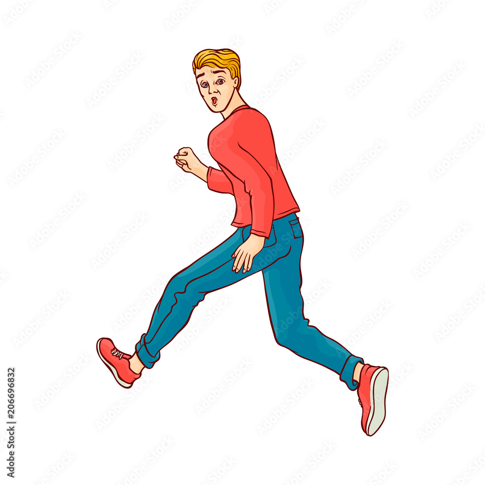 Man Running Looking Back