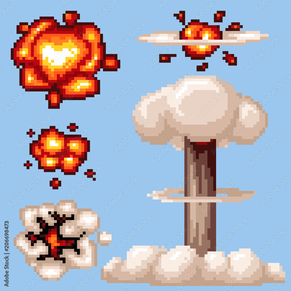vector pixel art nuclear explosion isolated Stock Vector | Adobe Stock