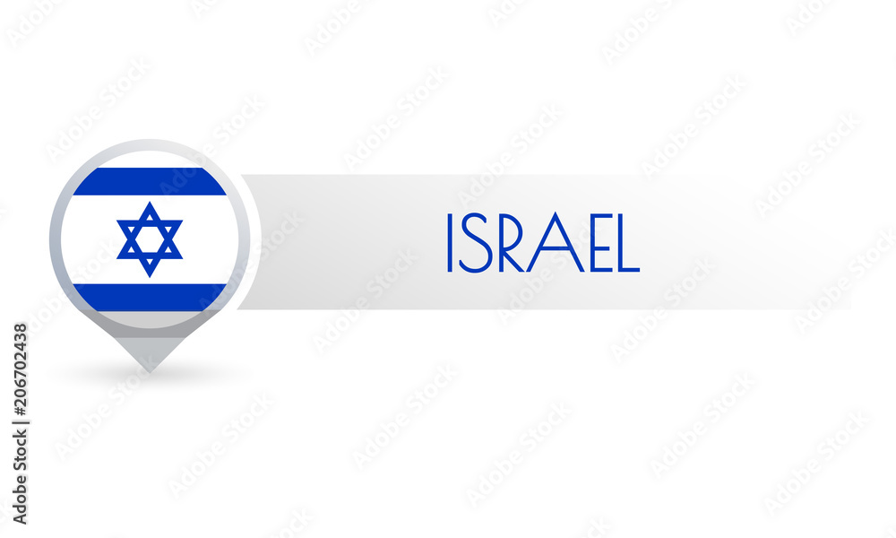Israel flag. Circle flag button in the map marker shape. Israeli ...