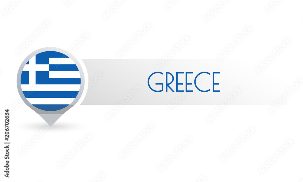 Greece flag. Circle flag button in the map marker shape. Greek country ...