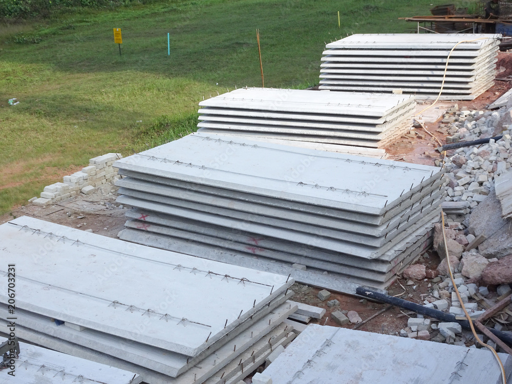 Precast concrete slab fabricated at factory and delivered to site. It ...