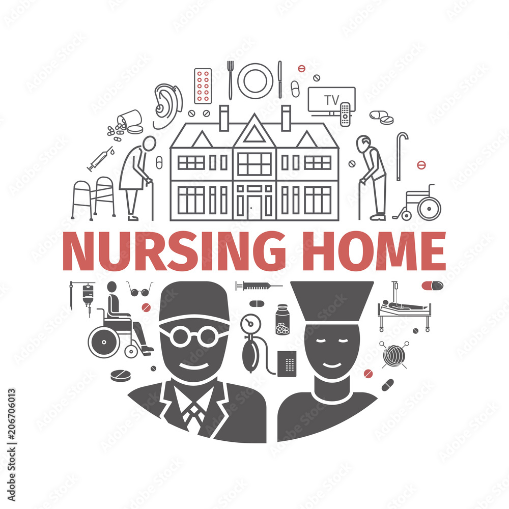 Nursing Home banner. Medical Care for The Elderly. Symbols of Older ...