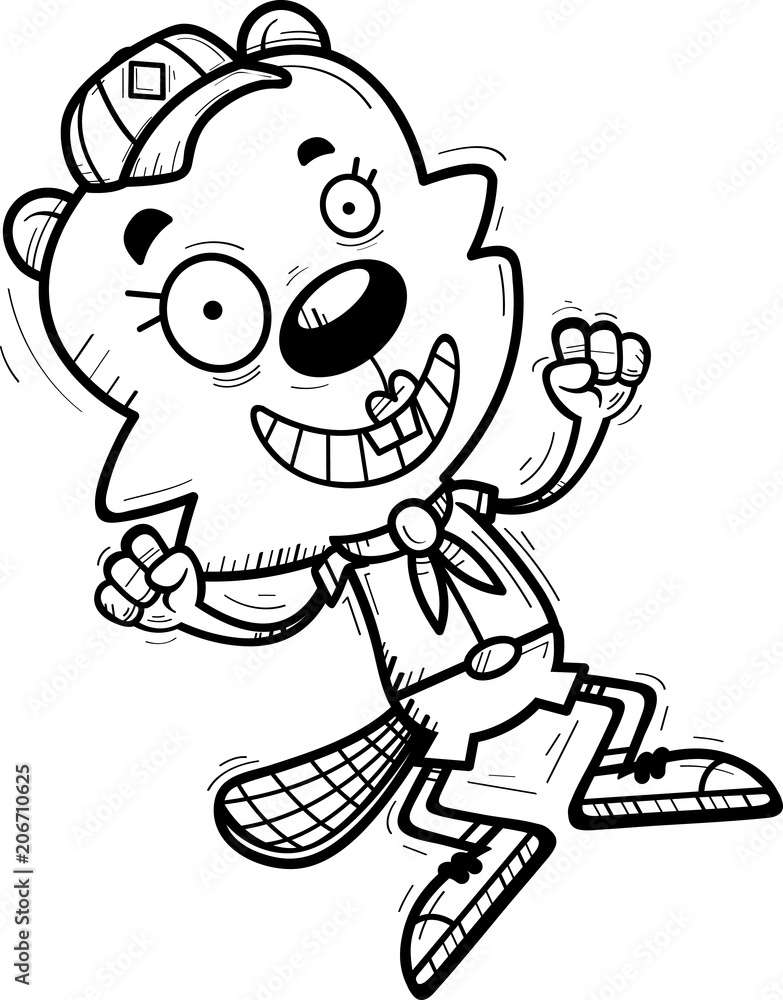 Cartoon Female Beaver Scout Jumping Stock Vector | Adobe Stock