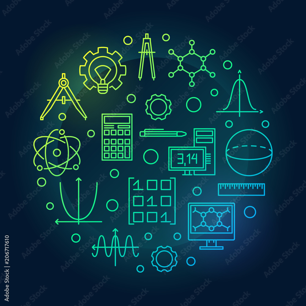 STEM vector colored round illustration in thin line style Stock Vector ...