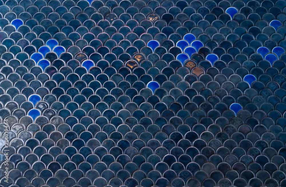 Tiles wall. The dark blue navy tiles wall with under the sea ...