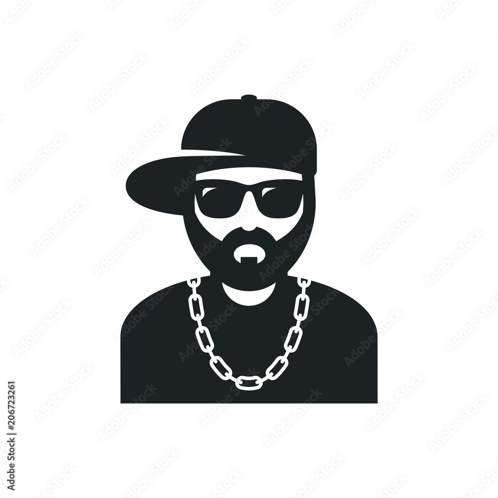 Cool rapper man in a baseball cap and sunglasses. Hip Hop icon Stock ...