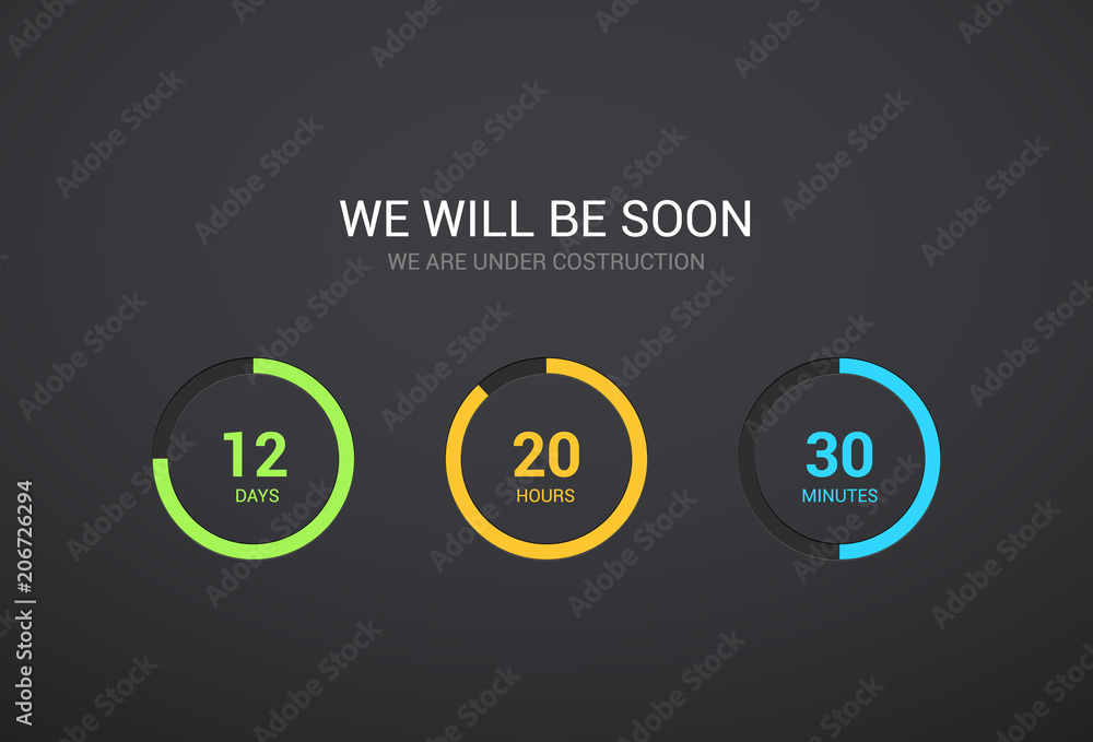 Countdown timer design for website. Clock timer design on dark ...