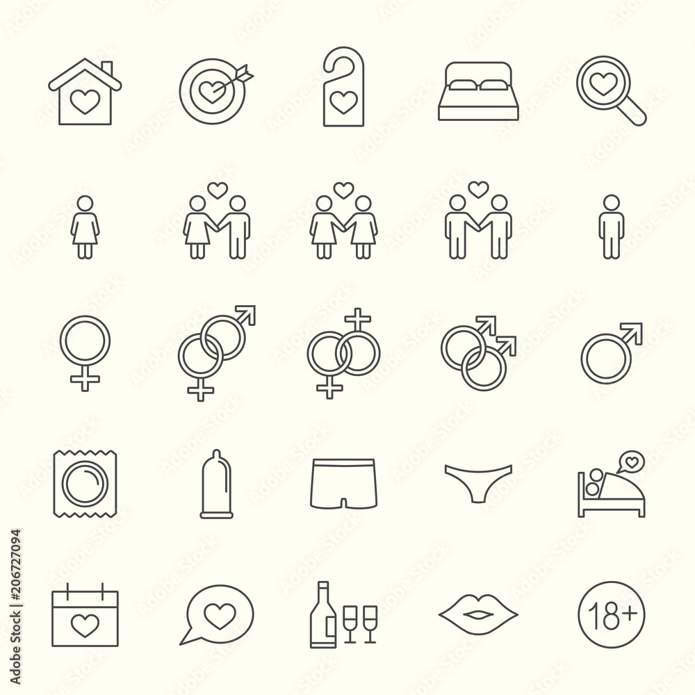 sex love and relationship thin line black icons set Stock Vector ...