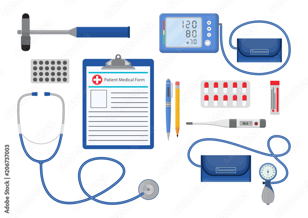 Vector illustration.Medical concept. Set of medical instruments of ...