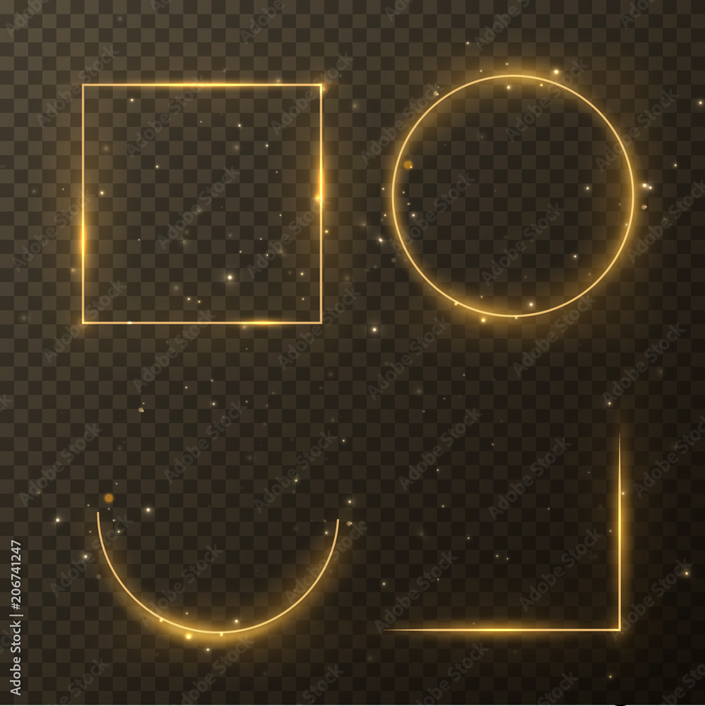 Vector glowing magic square and circle frame. Glowing neon fire wave ...