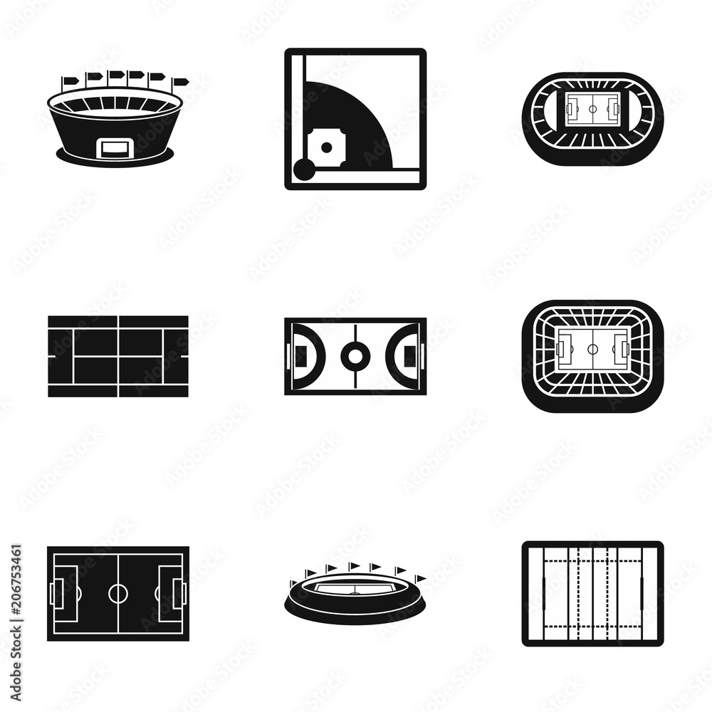 Sports complex icons set. Simple illustration of 9 sports complex ...
