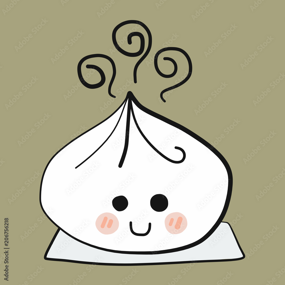 Chinese bun smile face cartoon vector illustration doodle style Stock ...