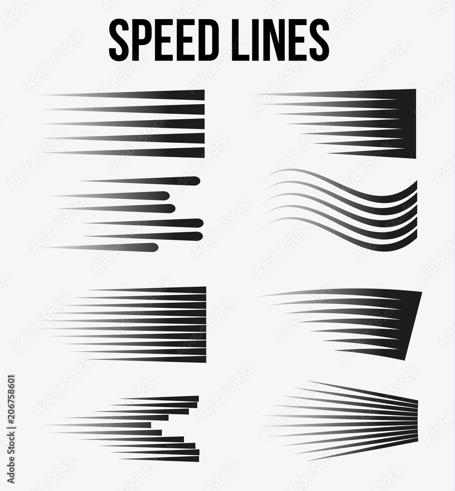 Speed lines black for Manga and Comic vector elements on white ...