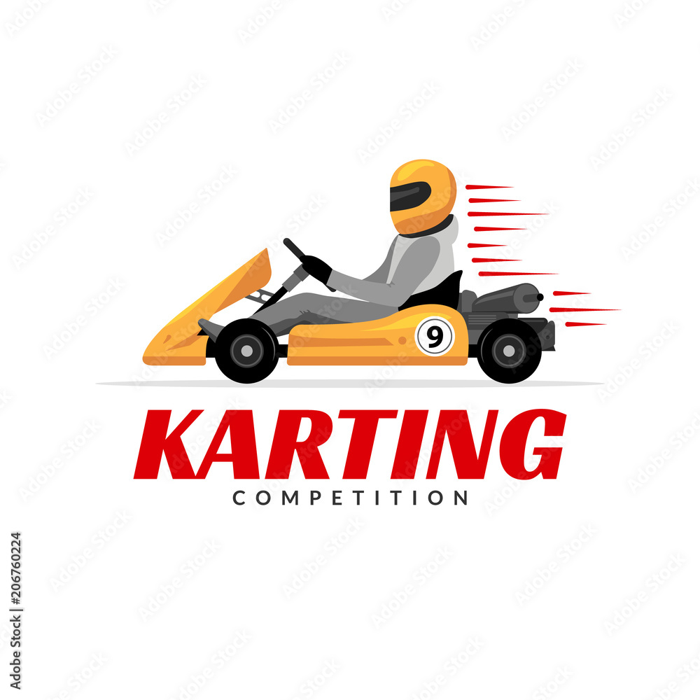 Kart driver sport logo icon. Karting racing isolated, Man drive kart in ...