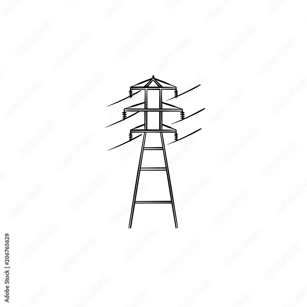 Electrical wire power line hand drawn outline doodle icon. High voltage ...