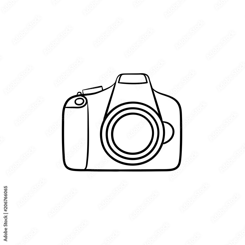 Camera hand drawn outline doodle icon. Digital photocamera with lens ...