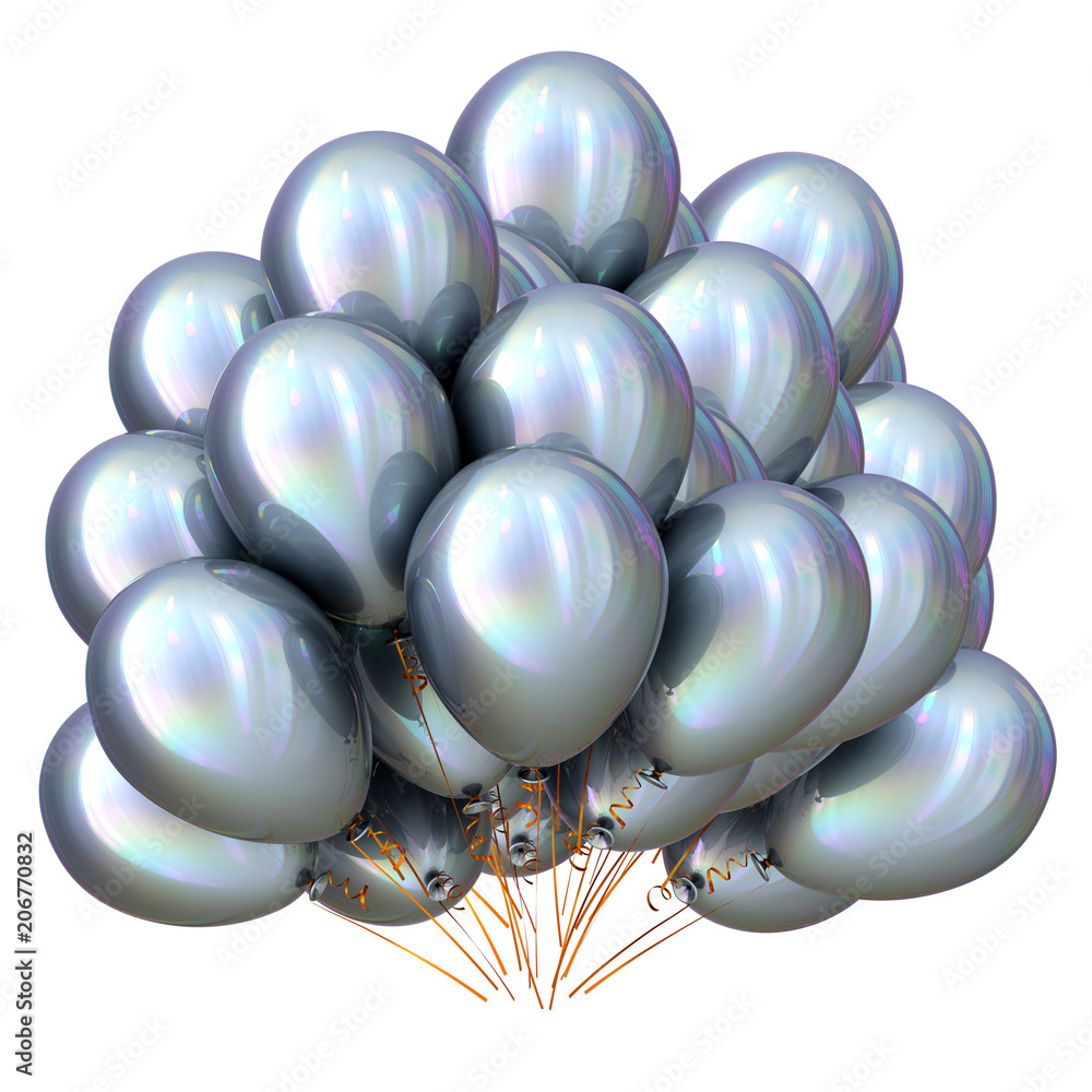 Party balloon bunch white silver. Helium balloons birthday decoration ...