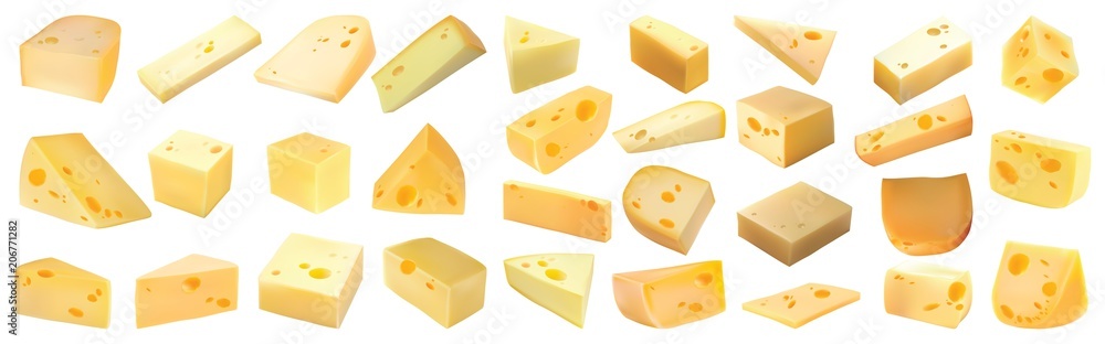 cheeses isolated on white background. Cheese set. Modern style ...