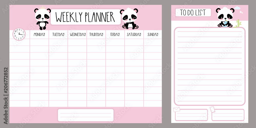 Weekly planner and to do list with cute little panda, Stock ...