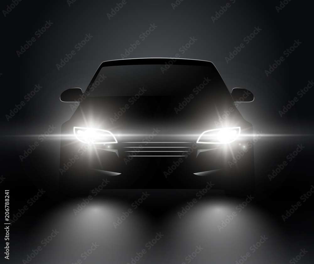 Car lights realistic front silhouette view. Automobile vector car ...