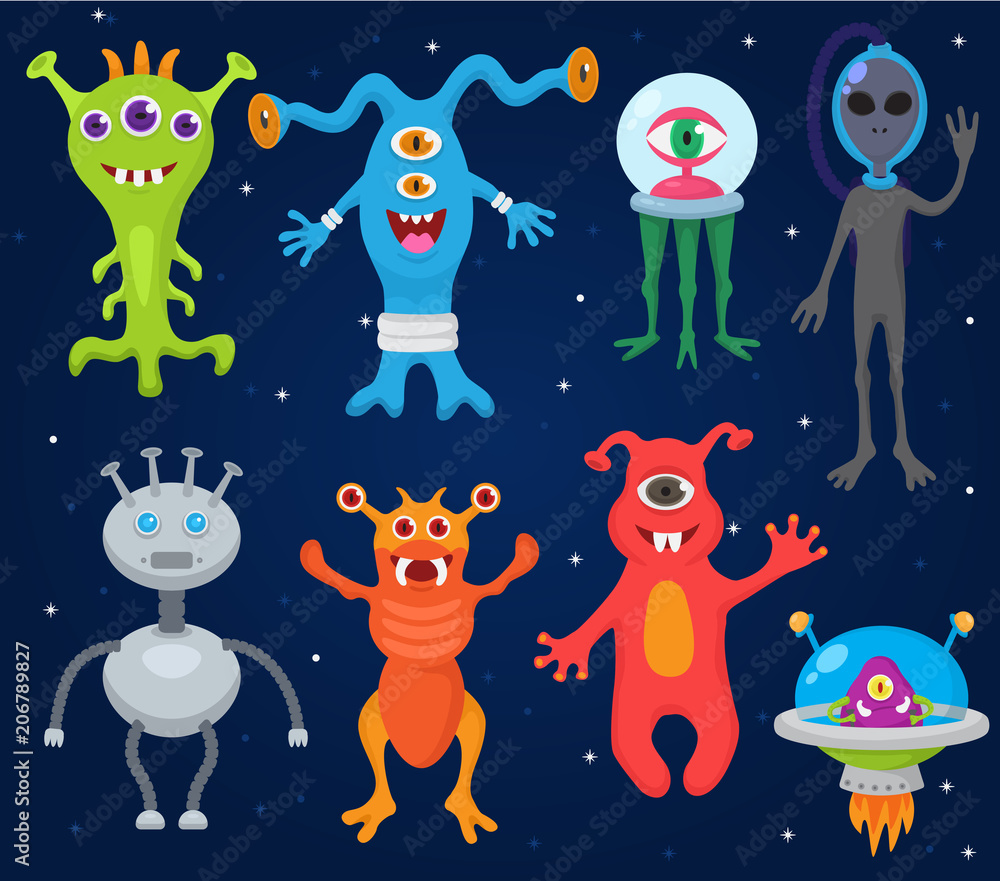 Monster alien vector cartoon monstrous character cute alienated ...
