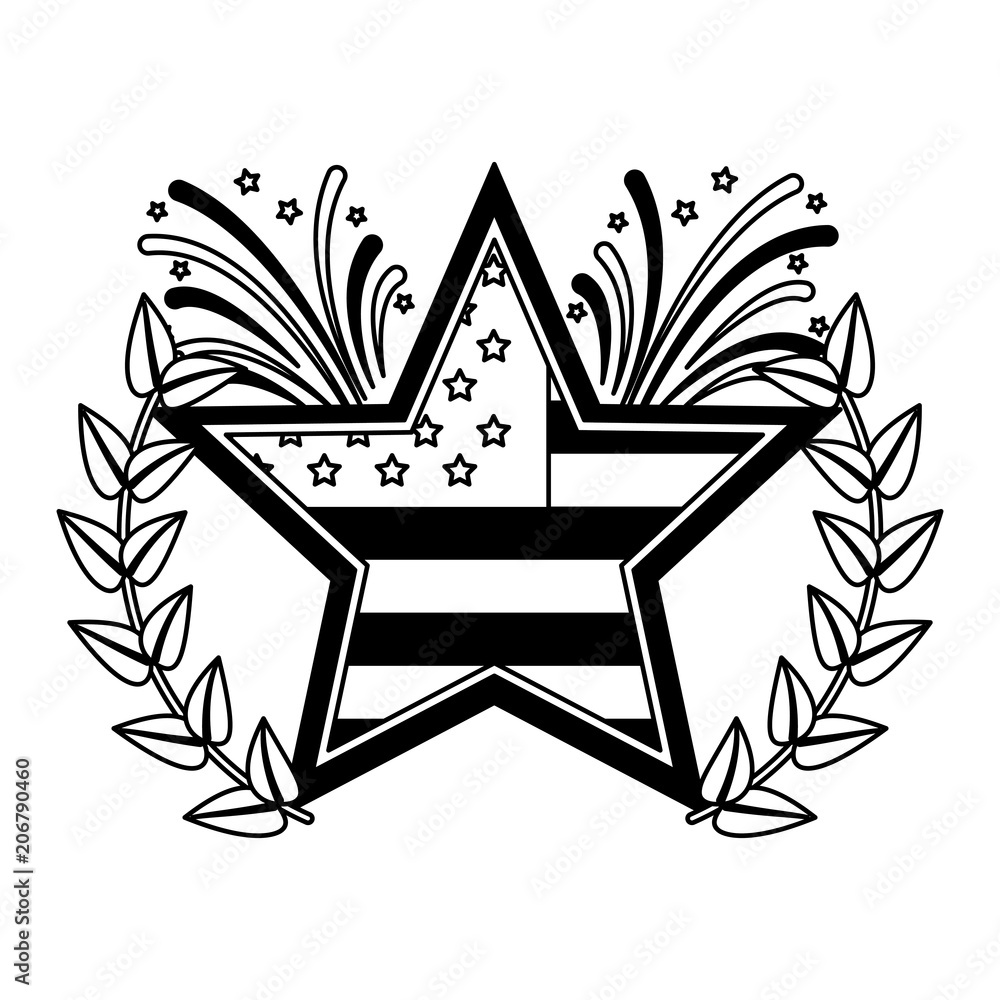 american flag in star with fireworks emblem vector illustration Stock ...