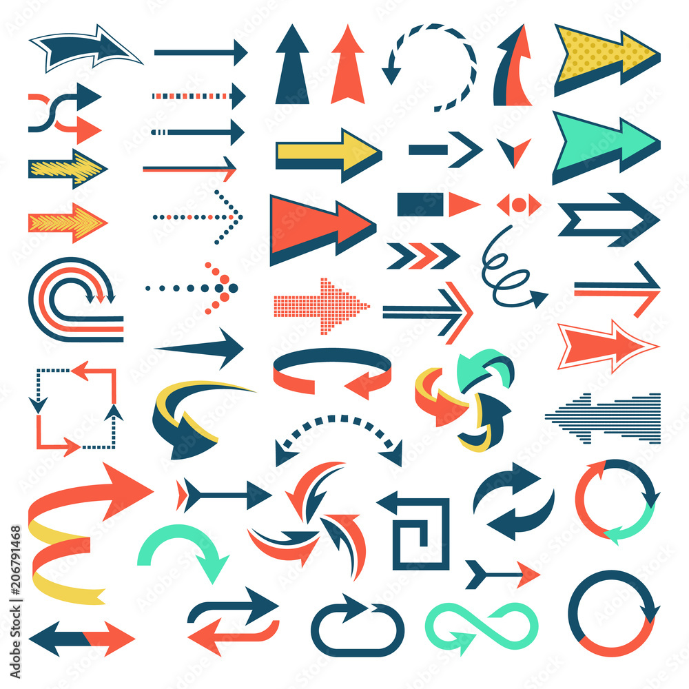 Arrow icons vector set arrowheads direction or cursed arrow design up ...