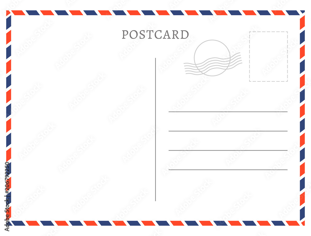 Postcard template paper white texture. Vector postcard empty mail stamp ...