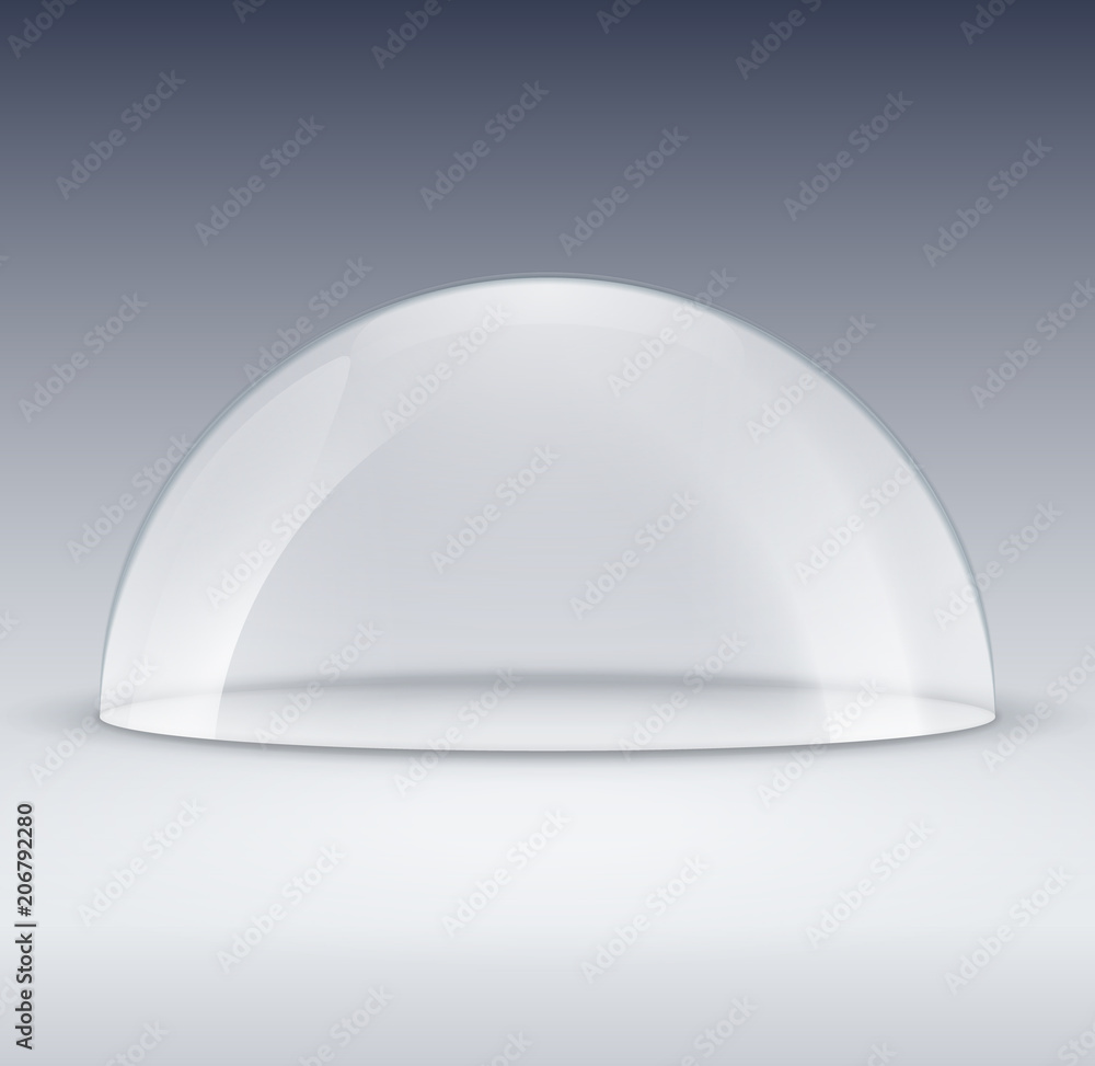 Glass dome container mock-up. Plastic dome model cover for exhibition ...