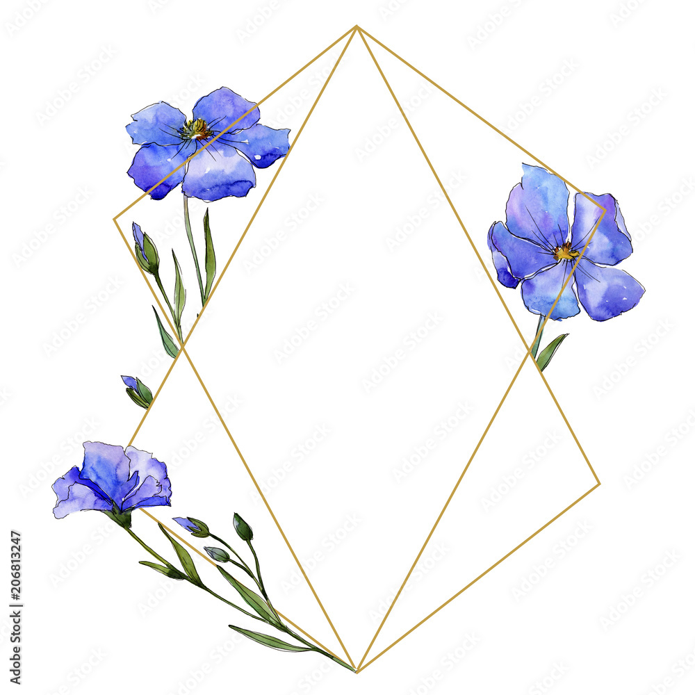 Blue flax. Floral botanical flower. Frame border ornament square ...