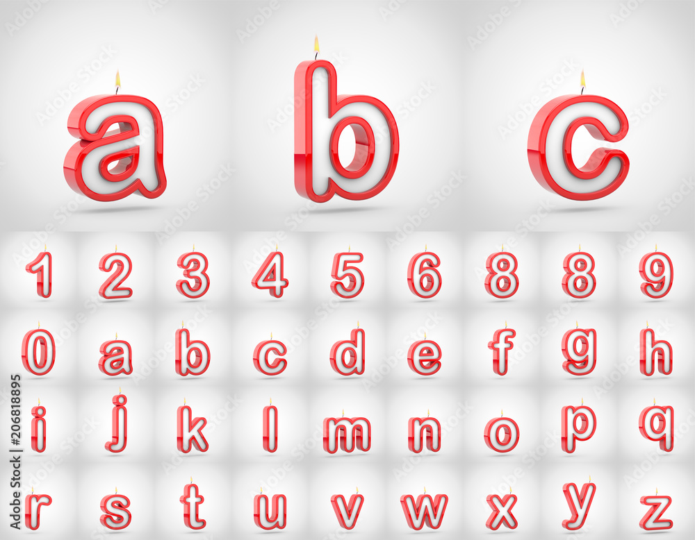 Birthday candle alphabet letters lowercase isolated on white background ...