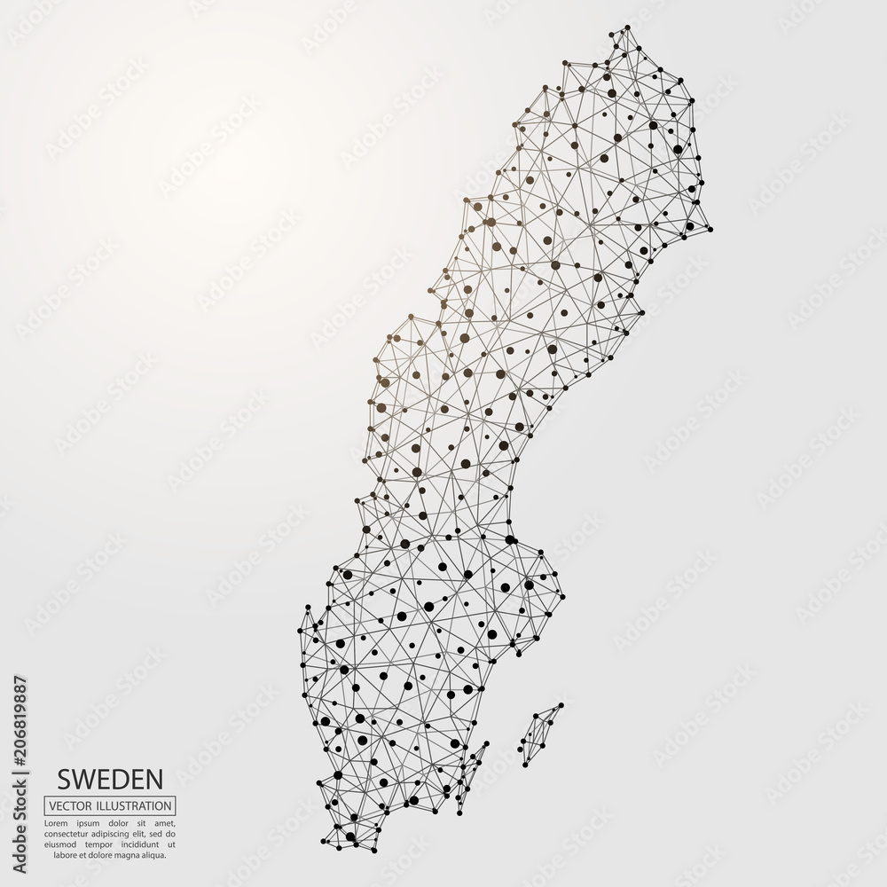 A map of Sweden consisting of 3D triangles, lines, points, and ...