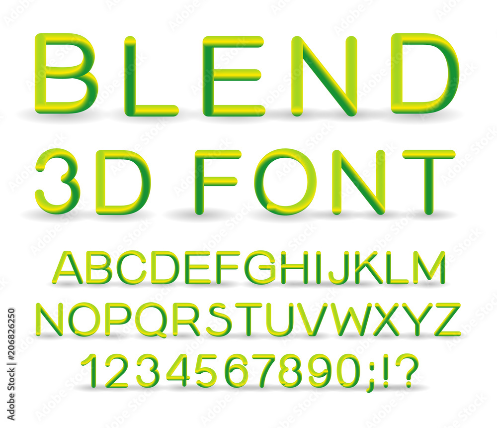 3d alphabet. Vector set of color letters. Font with a transition ...