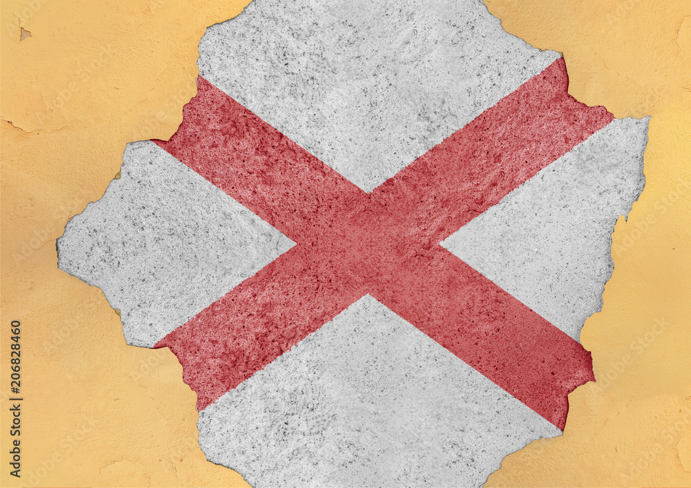 US state Alabama flag in big concrete cracked hole and broken material ...