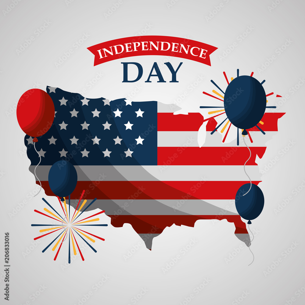 usa map fireworks balloons celebrating american independence day vector ...