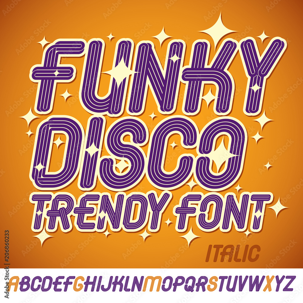 Set of bright italic vector upper case funky English alphabet letters ...