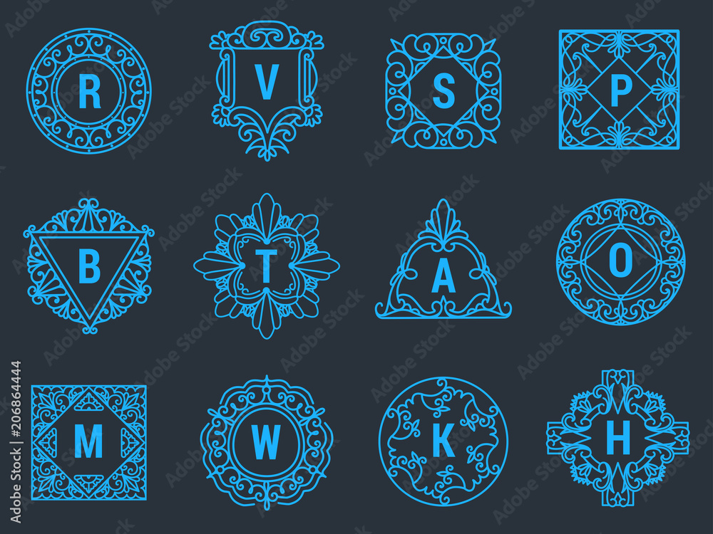Monogram vector letter emblem logo vintage ornament design sign floral ...