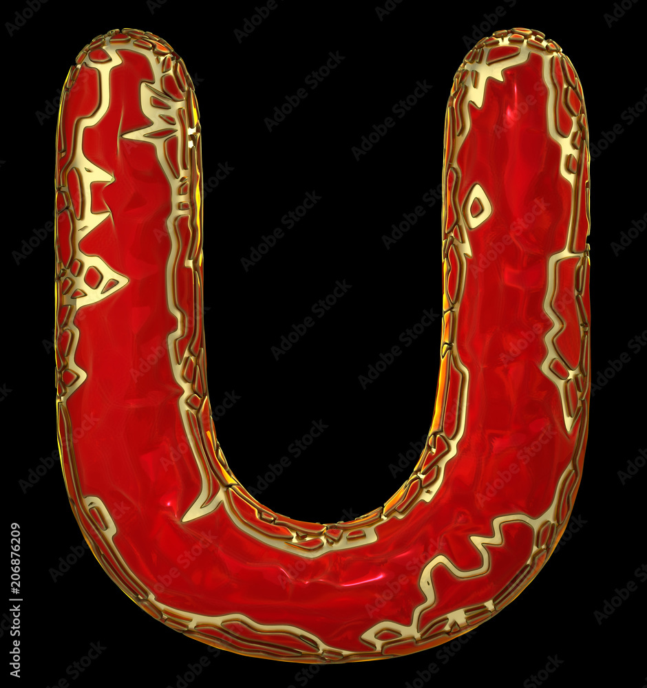 Capital latin letter U in low poly style red color isolated on black ...