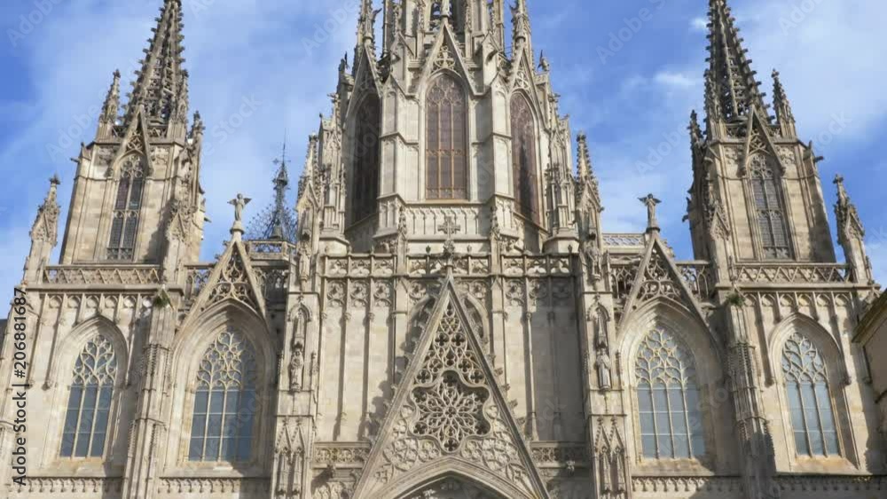 Tilt down footage of Barcelona Cathedral (The Cathedral of the holy ...