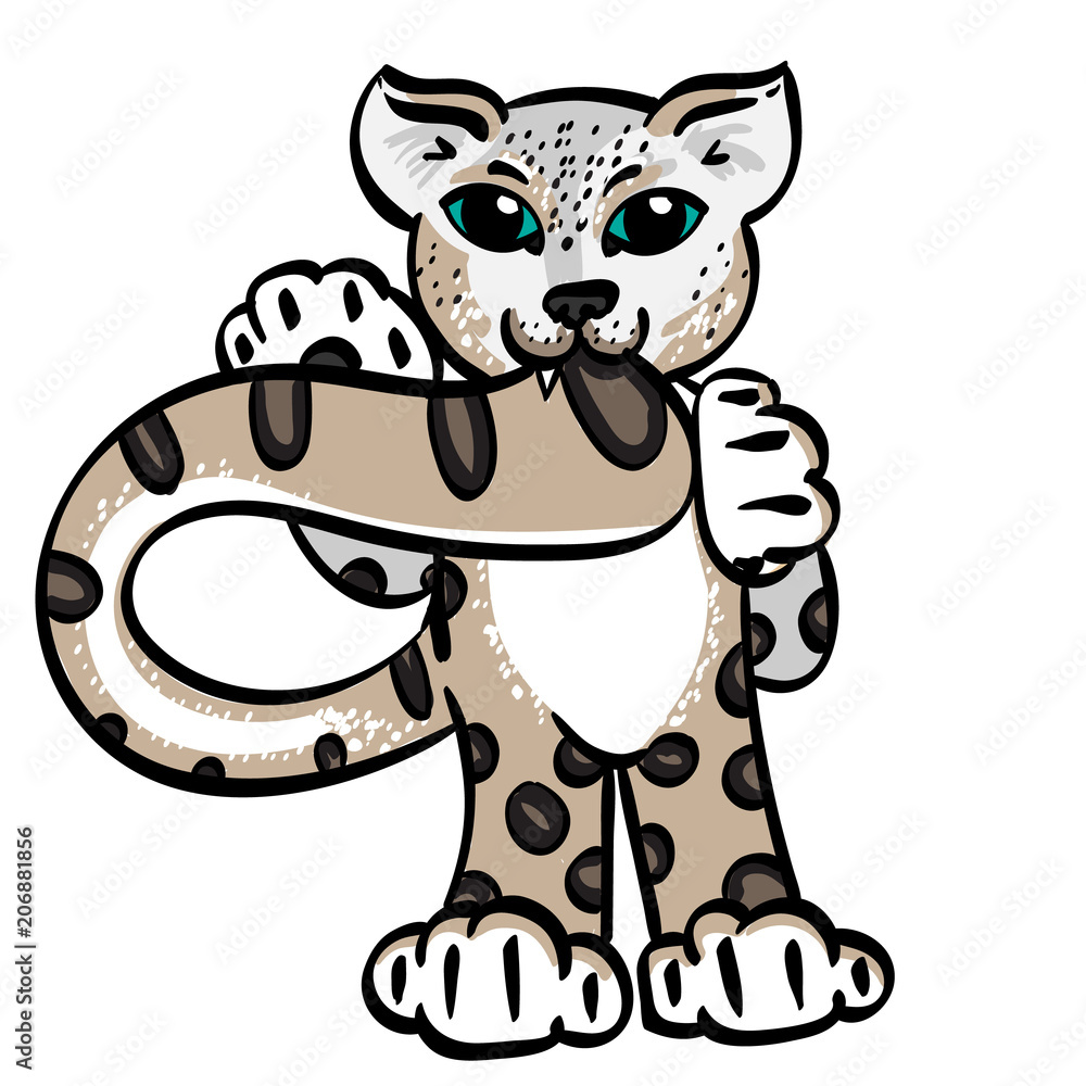 Cartoon Snow Leopard biting its own tail Stock Vector | Adobe Stock