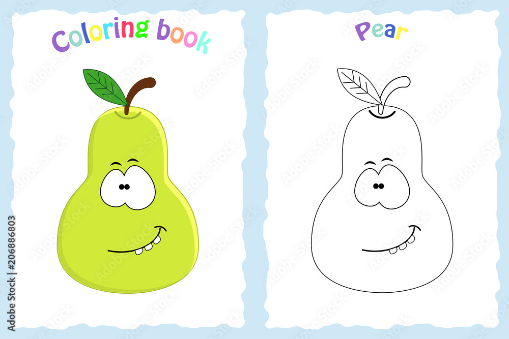 Coloring book page for children with colorful pear and sketch Stock ...